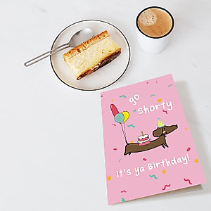 Chenive Funny Sausage Dog Birthday Card, Dachshund Happy Birthday Card, Humorous Bday Greeting Card, Go Shorty It’s Ya Birthday