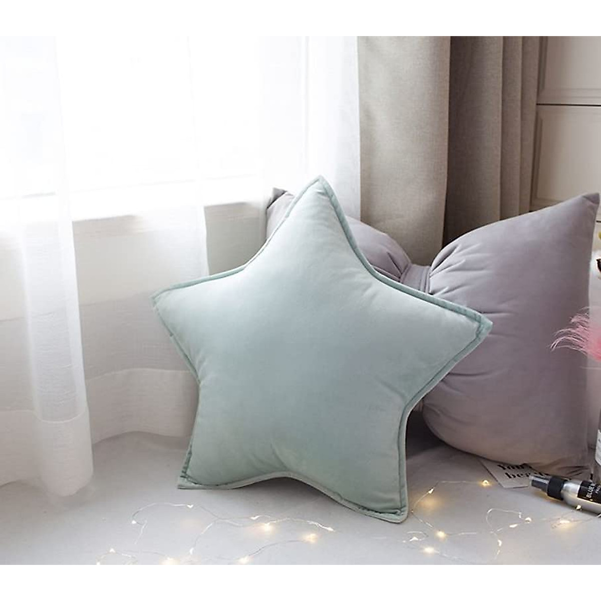 20X20inch 3D Plain and Elegant Star Shaped Throw Pillow Star Plush Pillow Furry Grey Pillow Decorative for Home Living Room,Sofa,Car,Office (Light Gray)