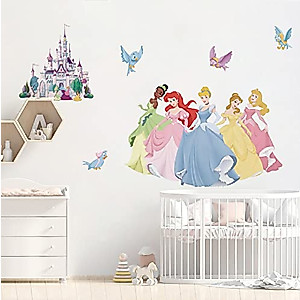 Runtoo Princess Wall Decals for Girls Bedroom Castle Wall Art Stickers Kids Baby Nursery Wall Decor