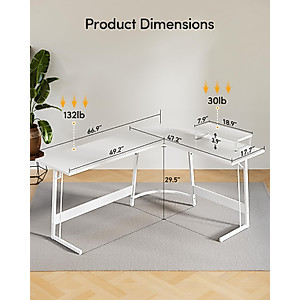CubiCubi L Shaped Gaming Desk Computer Office Desk, 67 inch Corner Desk with Large Monitor Stand for Home Office Study Writing Workstation, White