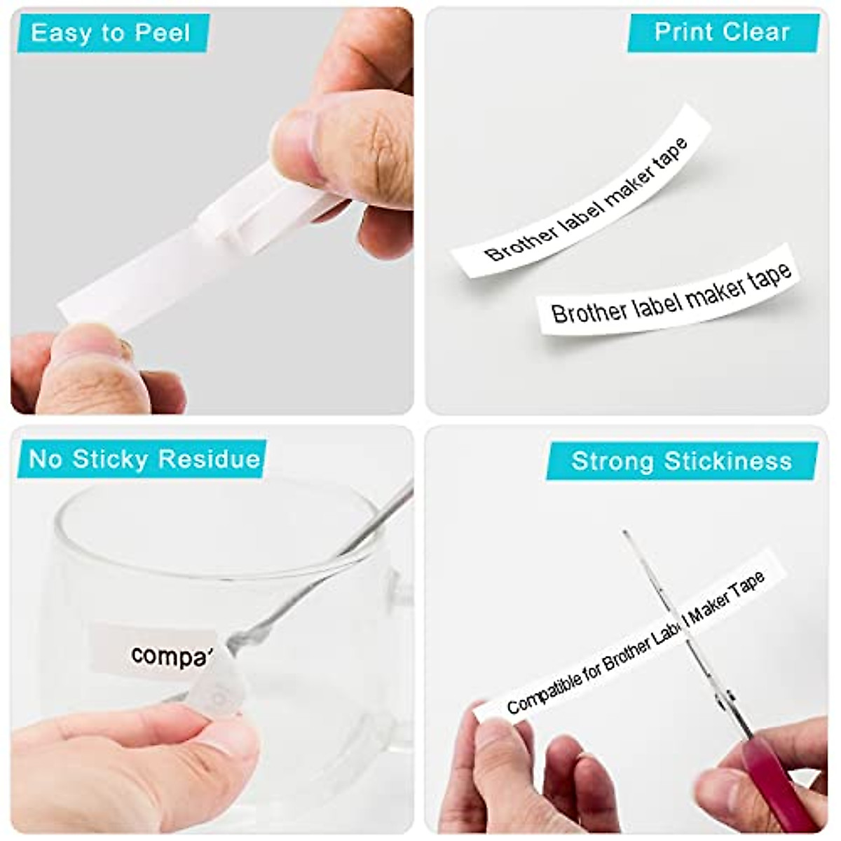 TZ Tape 18mm 0.7 Laminated White Compatible for Brother P Tocuh TZe-241 TZe241 Label Maker Tape for Brother Label Maker PT-D400AD PT-D600 PT-D400,Black on White, 3/4 Inch x 26.2 feet, 4-Pack