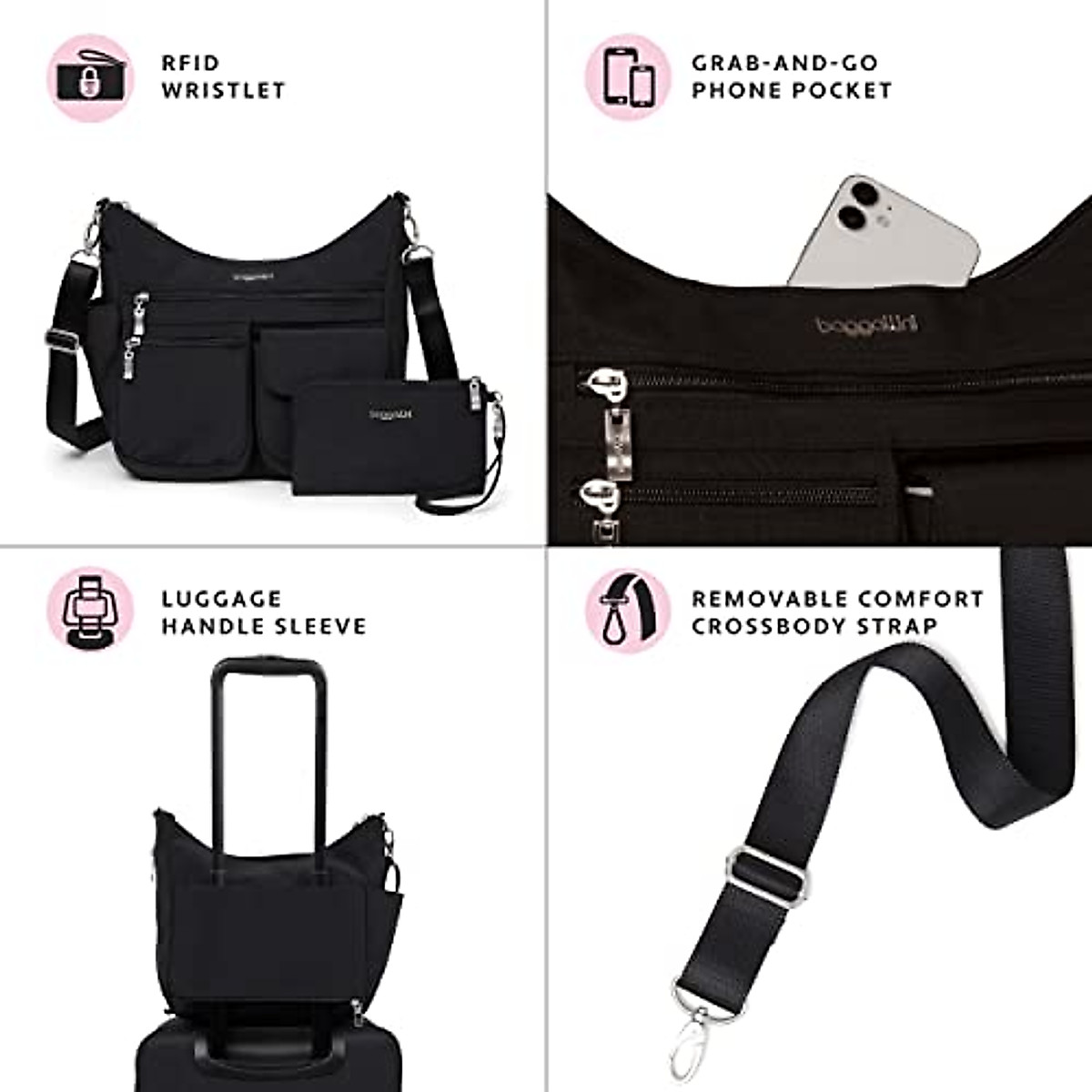 Baggallini womens Modern Everywhere Bag, Black, One Size US