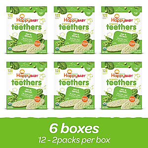 Happy Baby Organics Teether, Pea & Spinach, 12 Count (Pack of 6)