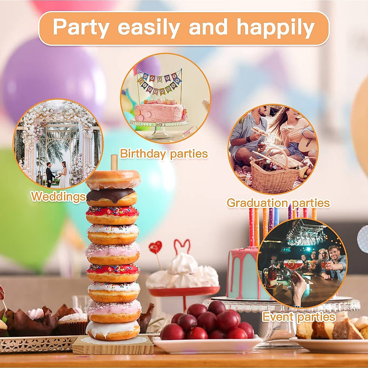 Donut stand, 4PCS Wooden Donut Stand Display Farmhouse Donut Holder, Reusable Bagel Holder Tower Stand, Suitable for Weddings, Birthday Parties, All Kinds of Parties, Baby Shower (4 packs-Square)