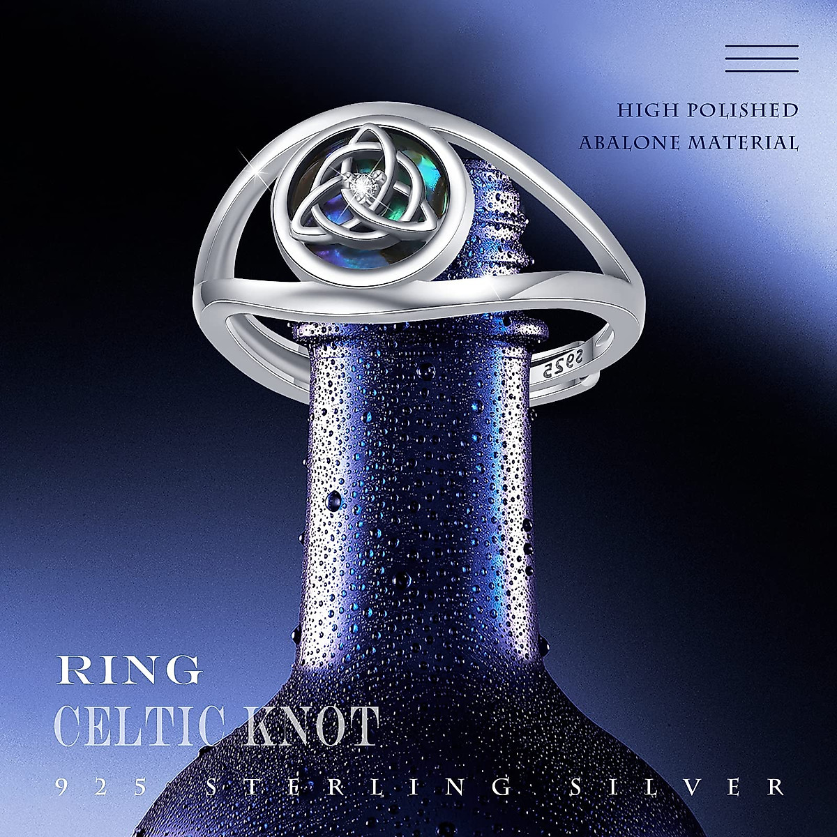 AOVEAO Celtic Knot Ring for Women S925 Sterling Silver Trinity Nature Abalone Promise Irish Knot Viking Lucky Rings Jewelry Gift for Girl