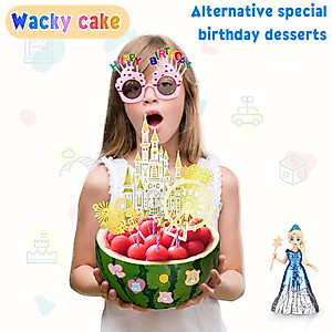 Princess Cake Topper, Includes Happy Birthday Glasses Princess Ornaments 9 Cake Decorations(fireworks, buliding,stars). Cake Decoration For Girl Kid Women Birthday Party and Baby Showers 12PCS