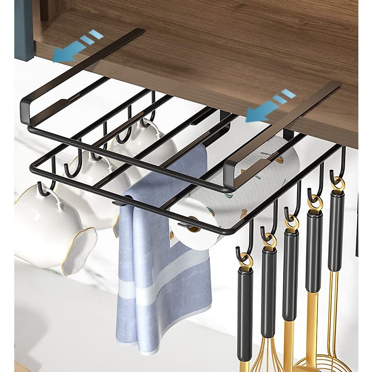 GANKAS Hanging Storage Rack Under The Cabinet Storage Racks Slide-in Rack Organizer Can Hanging Wine Glass, kitchenware, Cutting Board, Pot lid, Kitchen Paper Towels
