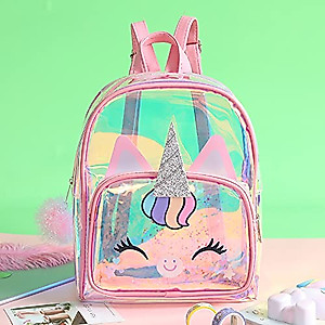 Holographic Clear Unicorn Backpack Purse See-through Casual Daypack Satchel Travel Shoulder Bag One Size
