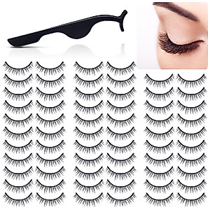 32 Pairs Self Adhesive Eyelashes with Tweezers, Reusable Adhesive False Eyelashes No Glue Natural Look Fake Eyelashes Waterproof Pre Glued Eyelashes Bulk for Women Girls Gift