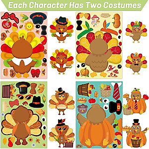 48 Pcs Turkey Stickers Make Your Own Turkey Sticker Sheets Thanksgiving Stickers for Kids Home Classroom Party Favor Art Craft School Rewards