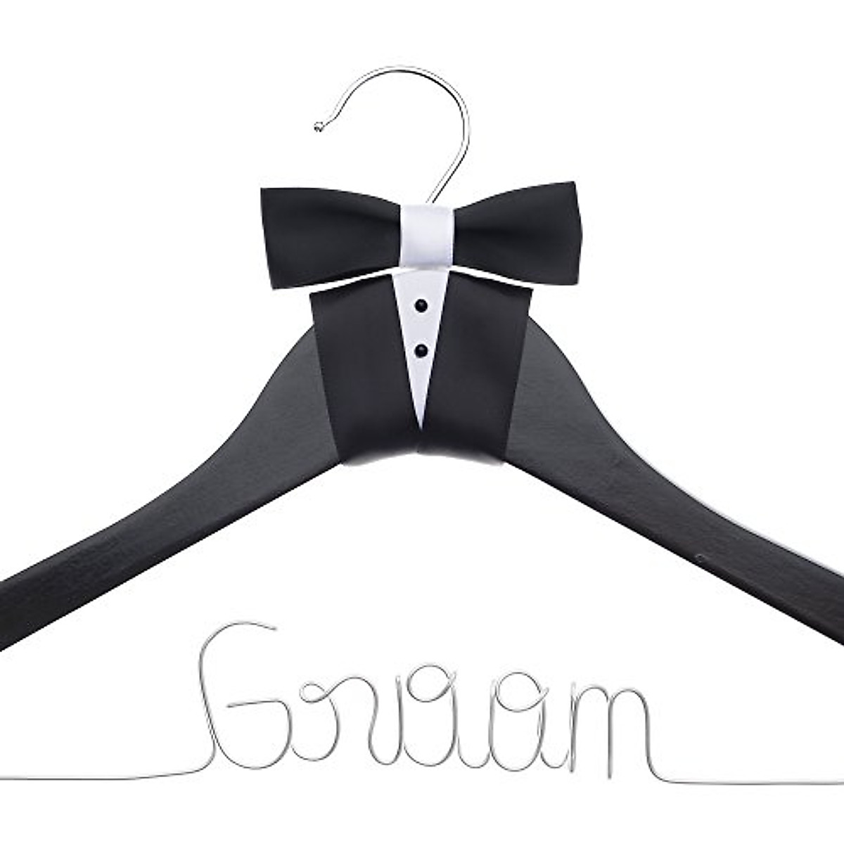 Ella Celebration Groom Hanger for Tuxedo or Suit, Hangers for Bridal Party, Wooden and Wire, Black Wood (Groom)