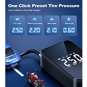 AT1nTen Tire Inflator Portable Air Compressor, Electric Air Pump for Car Tires,Digital Cordless with Gauge Emergency LED Light,Power Bank, 12V DC Faster Inflation Motorcycle Bicycle Auto Shut-Off
