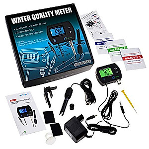 PH & Temperature 2-in-1 Continuous Monitor Meter w/Backlight Replaceable Electrode, Dual Display 0.00~14.00pH °C/ °F Water Quality Monitoring Kit, for Aquariums Hydroponics Pools Tanks Spa