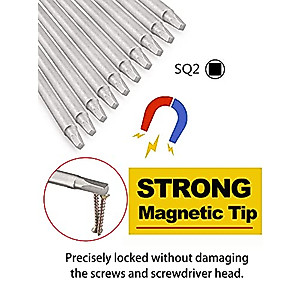 Rocaris 10pcs 1/4 Inch Hex Shank Long Magnetic Square Head Screwdriver Bits Set Power Tools SQ2 For Poket Hole Jig- 6 inch Length
