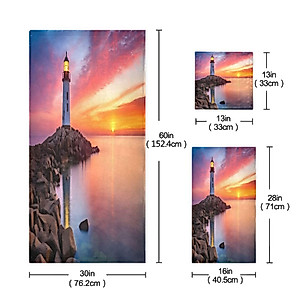 Flradish Lighthouse Towels 3 Pack Bath Towels for Bathroom Set Soft Cotton Highly Absorbent Lightweight & Quickdry Towel Set 1 Bath Towel,1 Hand Towel,1 Washclothe