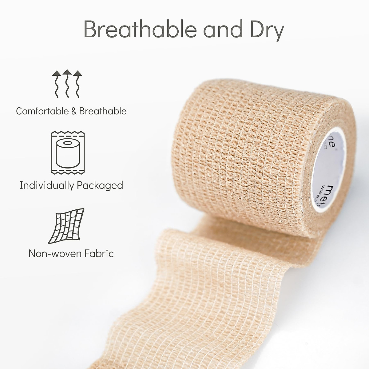 Metene Self Adhesive Bandage Wrap 12 Pack, Athletic Tape 2 Inches X 5 Yards, Sports Tape, Breathable, Waterproof, Elastic Bandage for Sports, Wrist and Ankle Wrap Tape, Non-Woven Bandage(Beige)