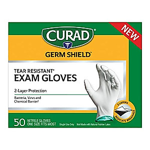 CURAD Shield Nitrile Exam Gloves, Disposable Gloves are Tear Resistant, One Size Fits Most (50 Count), Can be used as medical gloves, cleaning gloves, or for home improvement tasks