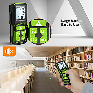 Huepar Laser Distance Measure 393Ft(120M) with Rechargeable Battery & Dual Angle Display, Laser Measure M/in/Ft with Mute Function & Multi-Measurement Modes, Pythagorean, Distance, Area&Volume-S120