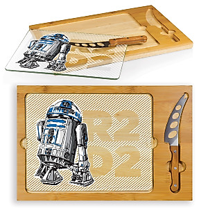 PICNIC TIME Star Wars R2-D2 Icon Glass Top Cutting Board & Knife Set, Cheese Boards Charcuterie Boards, Serving Platter, (Parawood & Bamboo)