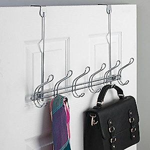 iDesign Classico Wall Mount/Over Door 12-Hook Rack for Coats, Hats, Robes, Towels - Chrome