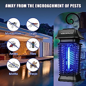 Wayrenjoy Bug Zapper Outdoor, Electric Mosquito Zapper, 20W Bulb IPX4 Waterproof Indoor Mosquito Killer Lamp 4200v Grid Fly Zapper for Home Kitchen Bug Light Moth Zapper Outdoor Backyard Garden Camp