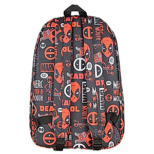 Marvel Deadpool Backpack Merc With A Mouth Verbiage All Over Print Laptop Travel Backpack