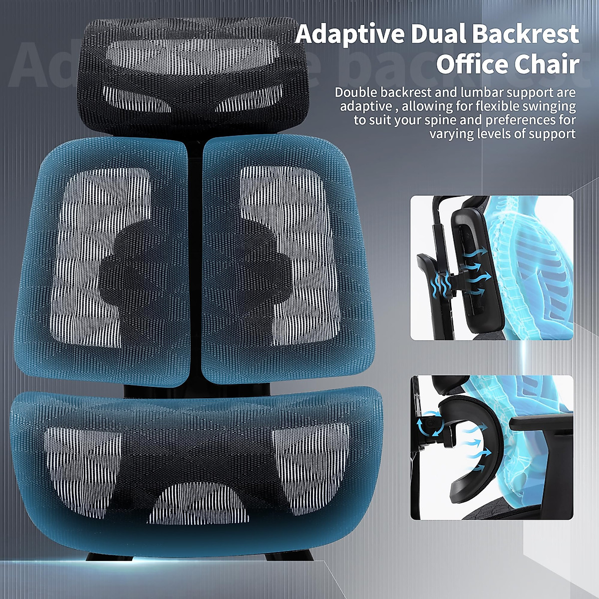 Ergonomic Dual Backrest Office Chair with Footrest- High Back Mesh Desk Computer Chair with Adjustable Seat Depth and Adaptive Lumbar Support, 4D Arms Metal Base Multifunctional Executive Swivel Chair