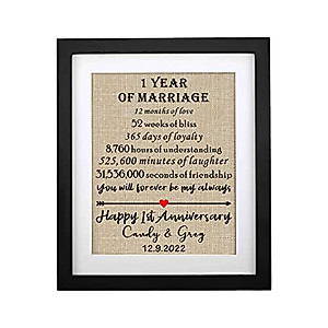 Personalised 1st Wedding Anniversary Framed 1st Year of gifts for Him, Her Custom 1 Year of Gift for Husband, Wife