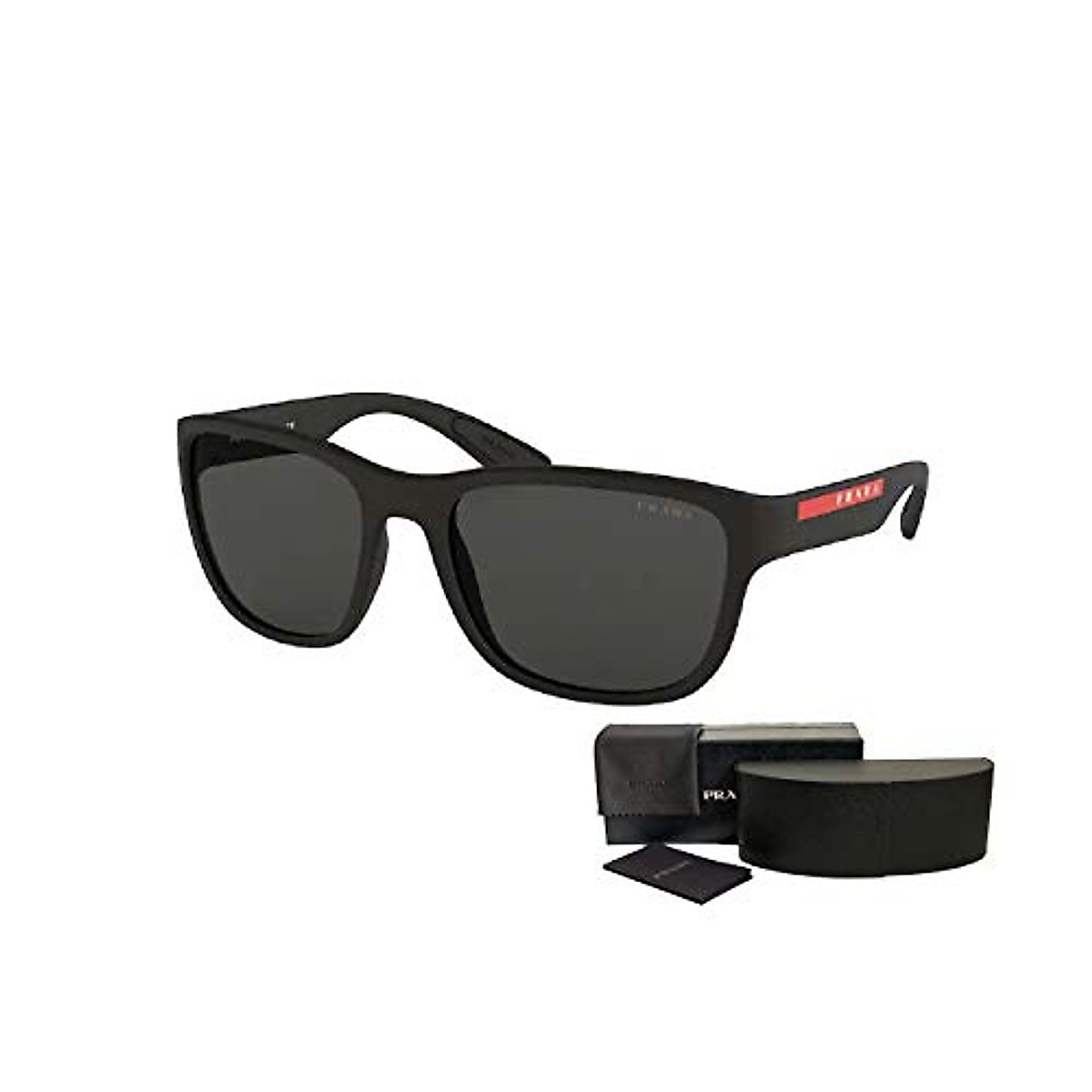 Prada PS01US ACTIVE DG05S0 55M Black Rubber/Grey Pillow Sunglasses For Men For Women + BUNDLE with Designer iWear Eyewear Kit