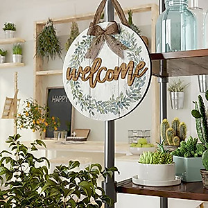 Barnyard Designs Rustic Wood Hanging Welcome Sign for Front Door or Covered Outdoor Porch, Farmhouse Home Decor, White 12” x 12”