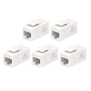 VCE UL Listed CAT6 RJ45 Keystone Jack Inline Coupler 5-Pack, Female to Female Ethernet Cable Extender - White