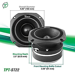 Timpano Super Tweeter TPT-ST22 Titanium Bullet Horn Tweeter, 8 Ohms 80 Watts RMS Power, 160 Watts Continuous Power, 1.75 Inch Voice Coil Super Tweeter for Pro Car Audio (Single)