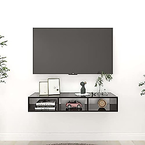 vidaXL Wall Shelf High Gloss Kitchen Wall-Mounted Floating Hanging TV Cabinet CD Shelf Bookcase Display Furniture Black Engineered Wood