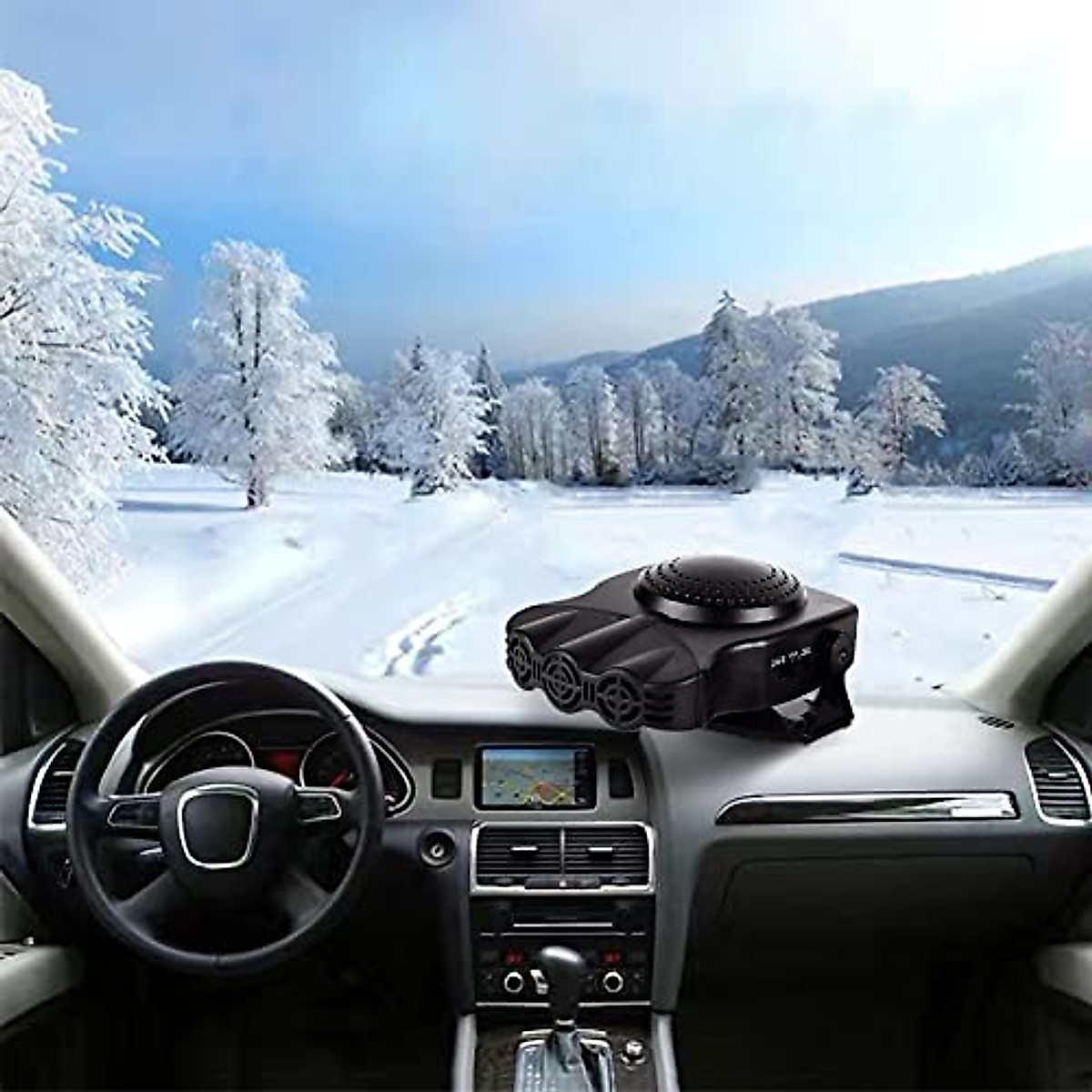 Car Heater, 12V/150W Portable in Cigarette Lighter Plug 180 Degree Rotary Base Car Heater,3 in 1 Fast Heating Defrost Defogger Demister Heat Cooling Fan Auto Dryer Windshield Defroster