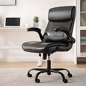 COLAMY Office Chair High Back Executive Computer Desk Chair, Ergonomic Home Office Chair with Padded Flip-up Arms, Adjustable Height and Tilt, Swivel Task Chair with Thick Leather, 1 PC