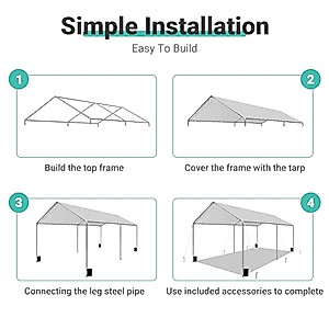 Heavy Duty 10 X 20 Ft Easy to Assemble Metal Car Canopy Shelter with Reinforced Steel Cables, Outdoor Portable Garage for Car, Boat Tent, Light Grey