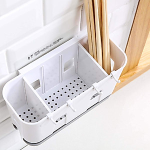 ZHIZHOU Kitchen Storage Shelf 1 Piece Wall Mounted Cutlery Drainer Rack with Drip Tray Utensils Organizer Spoon Fork Chopsticks Holder Caddy Kitchen Gadget Storage Grey