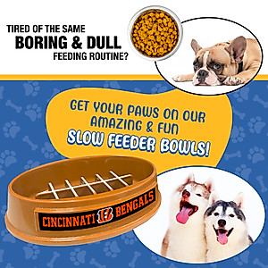 NFL Super-Bowl - Cincinnati Bengals Slow Feeder Dog Bowl. Football Design Slow Feeding Cat Bowl for Healthy Digestion. Non-Slip Pet Bowl for Large & Small Dogs & Cats