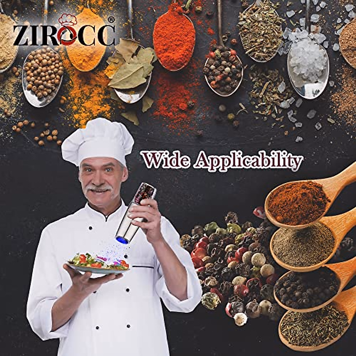 Gravity Electric Pepper and Salt Grinder Set-Adjustable Coarseness-Battery Powered with LED Light-One Hand Automatic Operation-Stainless Steel 2 Pack- Kitchen Gadgets Gifts Ideas By ZIROCC