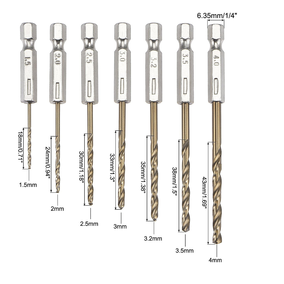 uxcell 13 Pcs High Speed Steel Hex Shank Twist Drill Bit Set, Quick Change Titanium Coated 1/4 Inch Hex Shank 1.5mm-6.5mm Drilling Dia