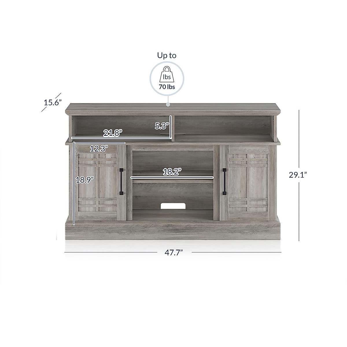 BELLEZE Modern 48" Farmhouse Wood TV Stand & Media Entertainment Center Console Table for TVs up to 50 Inch with Open Storage Shelves & Cabinets - Norrell (Gray Wash)