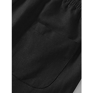 Weintee Men's 7" Inseam Linen Shorts with Pockets 2X Black