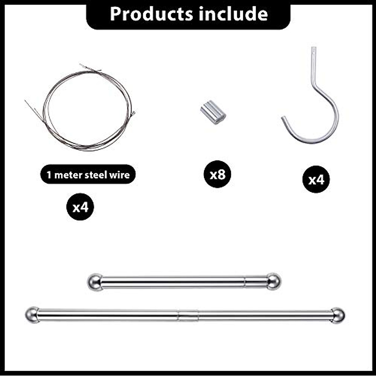 2 Pieces Hanging Closet Rod, Adjustable Width and Height, Clothes Hanging Bar Closet Organizer Rod Double Closet Rod Poles for Hanging Clothes Indoor Outdoor Closet Space-Saving (Stainless Steel)