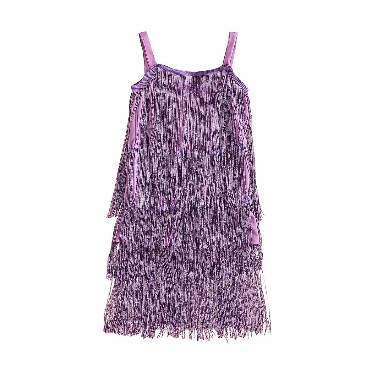 Kids Sequin Fringe Dress Sparkling Tassel Sleeveless Dress Little Girls Dance Wear Party Latin Dance Dress 1-6T (Purple, 5-6 Years)