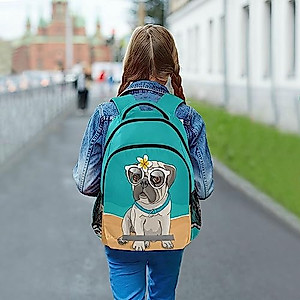 ALAZA Cute Cartoon Pug Dog Print Backpack for Students Boys Girls Travel Daypack