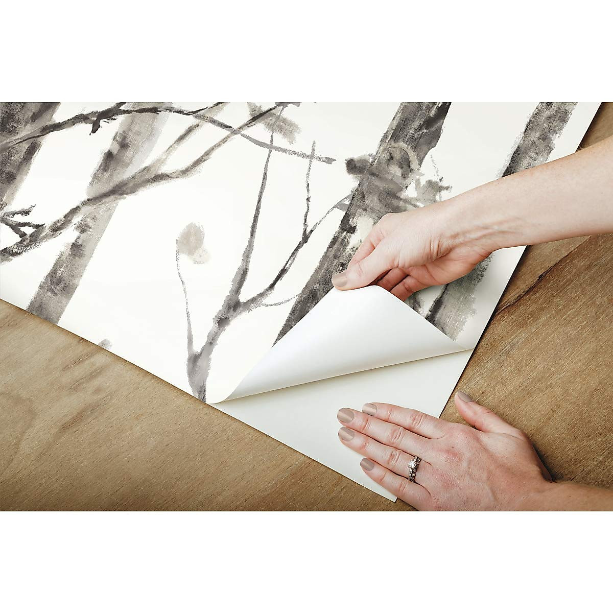 RoomMates RMK11728WP Birch Trees Gray Peel and Stick Wallpaper, White/Grey