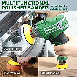 ALTOCRAFT Mini Polisher & Sander 3-inch, 12V Compact Cordless Small Buffer Waxer w/2.0Ah Battery,Variable Speed,5 Sandpapers,2 Flat Pads,Wool Pad for Car Detailing/DIY Polishing/Sanding/Waxing