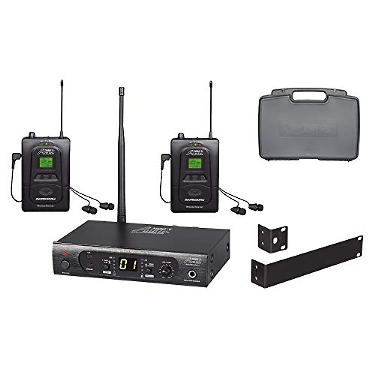 Audio2000'S AWM6309U UHF 100 Selectable Frequency Wireless in-Ear Monitor System with Two Wireless Receivers and a PVC Carrying Case