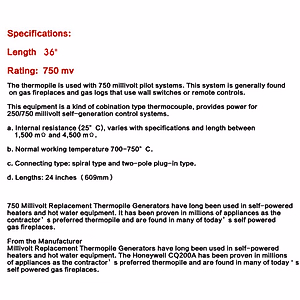 MCAMPAS 36" Thermopile Generator 750 Millivolt Thermopile with PG9 Adapter Replacement for Fire Gas Stoves Heat, Glo Gas Stoves Oven Water Heater,Frying Furnace Thermopile Thermogenerator -5 Pack