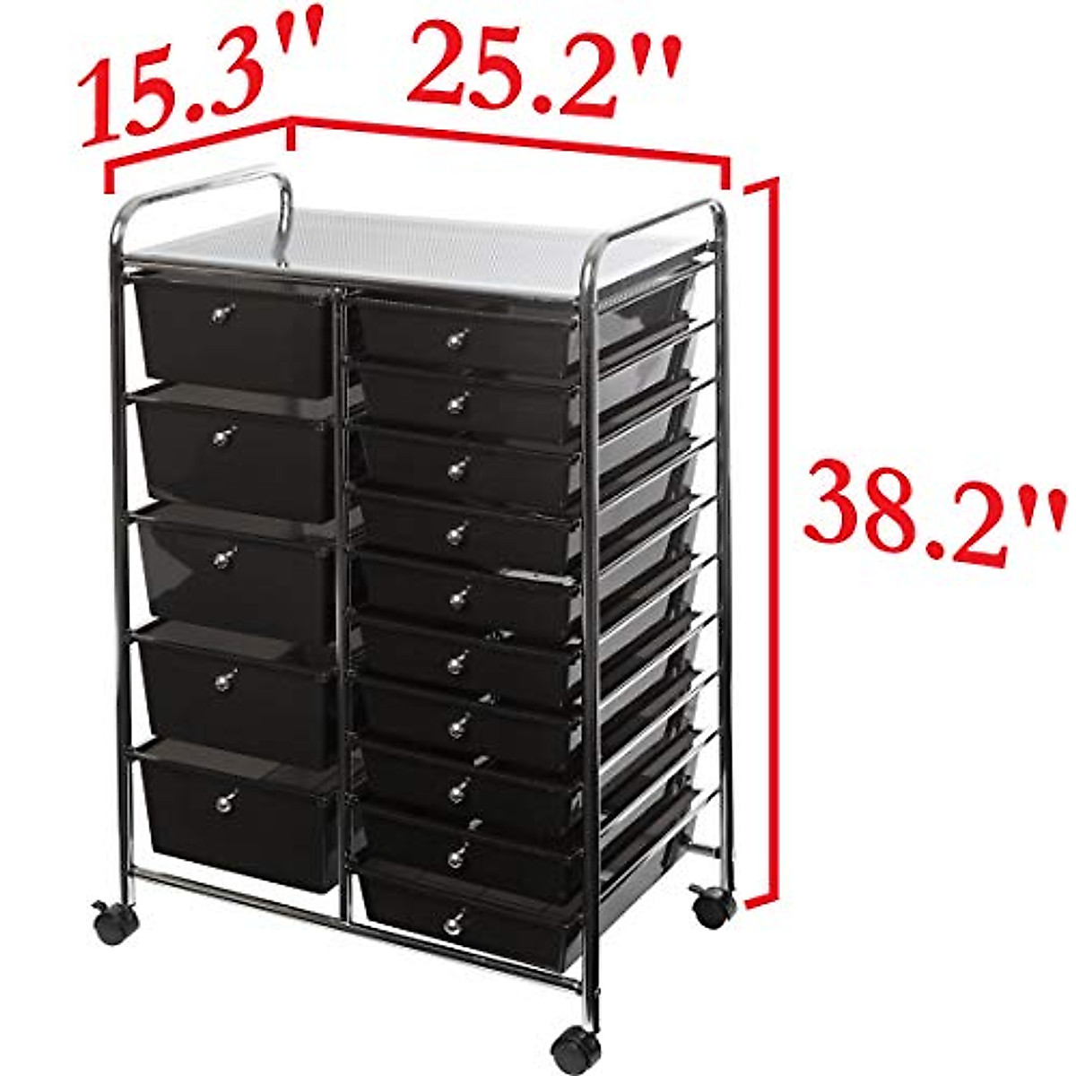 Seville Classics Rolling Utility Organizer Storage Cart , for Home Office, School, Classroom, Scrapbook, Hobby, Craft, 15 Drawer, Black